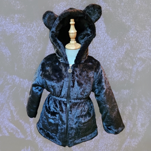 Mochiland | Jackets & Coats | Black Toddler Girls Faux Fur Teddy Bear ...